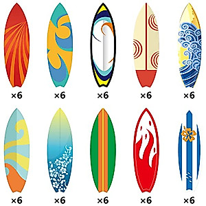 60 Pieces Surfboards Cut Out Accents Tropical Beach Decorations Hawaii Cutouts Paper Surfboard Sign for Summer Bulletin Board Classroom School Surf Party