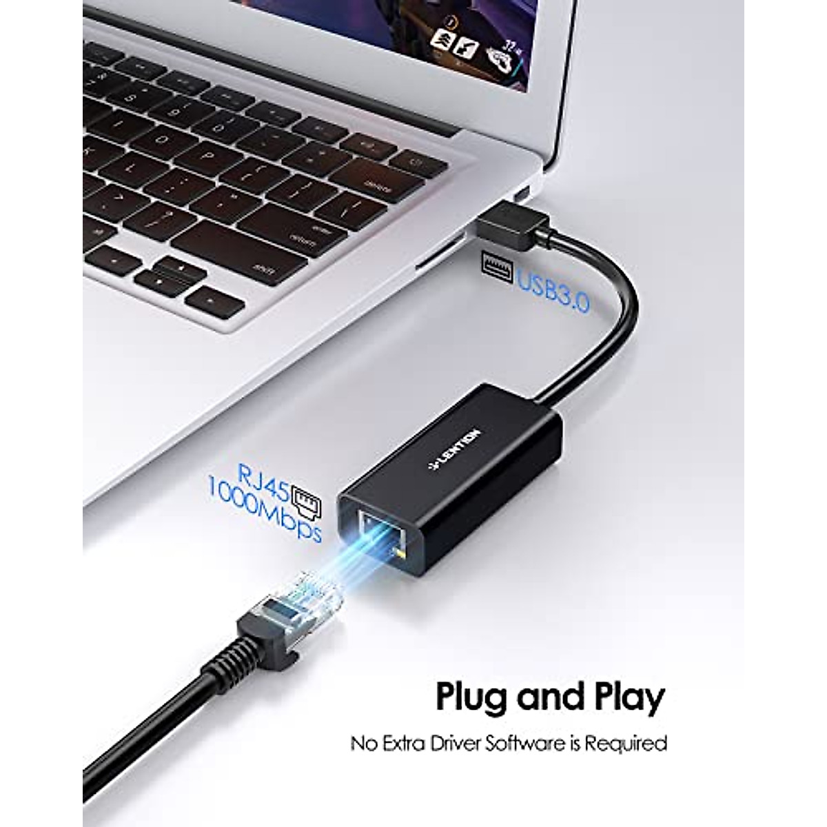 LENTION USB 3.0 Type A to Gigabit Ethernet Adapter, USB A to 1000M RJ45 Wired LAN Network Connector Compatible with Nintendo Switch, Mac OS, Windows, Linux, Stable Driver Certified (CB-HU404GE, Black)