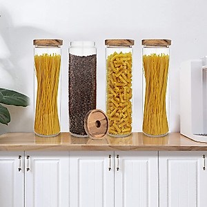 Glass Jars with Acacia Lids – Set of 2 High Borosilicate Glass Containers with Wooden Lids 54oz. Airtight Glass Containers for noodles Cereal Rice Sugar Tea Coffee Beans Stackable Storage Containers