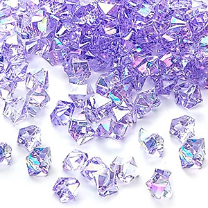 DomeStar Purple Fake Ice Rocks, 150PCS Purple Holographic Acrylic Crushed ICES Sparkling Purple Fake Diamonds Holographic Plastic Purple Gems Marble Vases Fillers Table Scatter Decoration