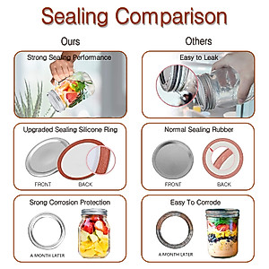 48Pcs Wide Mouth Canning Lids and Rings Mason jar lids Reusable Leak Proof Split-Type Silver Lids with Silicone Seals Rings (86mm)