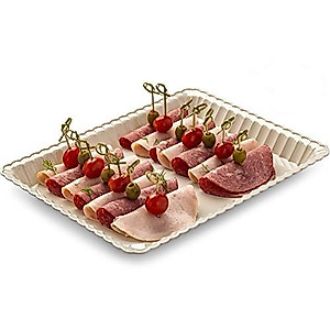 Embellish Rectangle Plastic Serving Tray 9'' x 13'' Pack of 4, (Bone)