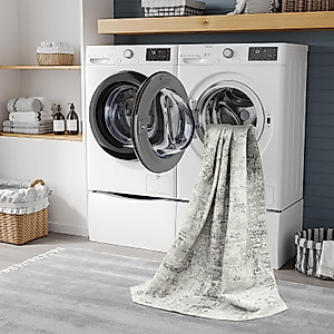 Art&Tuft Washable Rug, Anti-Slip Backing Abstract 8x10 Area Rugs, Stain Resistant Rugs for Living Room, Foldable Machine Washable Area Rug 8x10, Grey