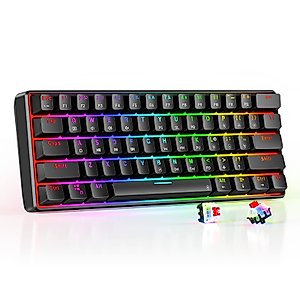 Punkston TH61 60% Mechanical Gaming Keyboard,RGB Backlit Wired Ultra-Compact Mini Mechanical Keyboard Full Keys Programmable Black