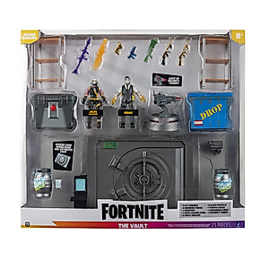 FORTNITE The Vault Deluxe Diorama, Includes 2 (4-inch) Articulated Figures, Playset with Breakaway Wall, Weapons, and 21 Accessories.