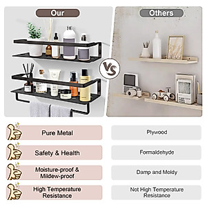 Uten Floating Shelves, Wall Mounted Updated Space Aluminum Shelves Set of 2, Bathroom Storage Shelves with Towel Rack, Wall Hanging Organizer Shelf for Bathroom, Kitchen