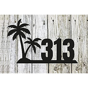 Palm Tree Beach Themed Personalized Steel House Number Address Plaque Personalized Metal Wall Sign Wall Art Customized