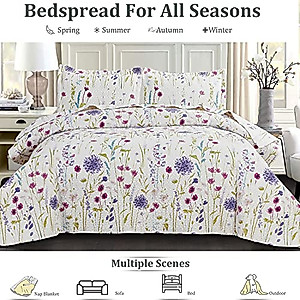Jarson Floral Quilts Set Lightweight Spring Summer Bedspreads Full/Queen Size, 3Pcs Rustic Country Bedding Flowers Botanical Plant Reverisible Coverlets Pillow Shams