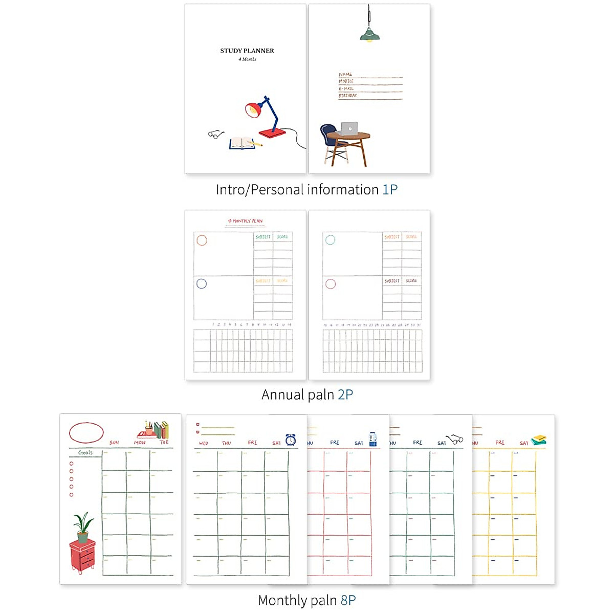 Monolike Ordinary days 4 Month Study Planner, School bag - Academic Planner, Weekly & Monthly Planner, Study plan