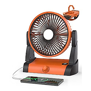 TriPole 10800mAh Battery Operated Fan for Camping with LED Light & Hanging Hook, Portable and Rechargeable Tent Fan with Digital Display Long-Lasting Fan for Outdoor Travel Car RV Desk