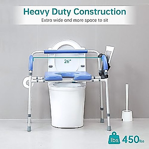 ELENKER Heavy Duty Raised Toilet Seat with Armrests and Padded Seat, Elevated Toilet Seat Riser, Medical Bedside Commode Chair for Elderly and Disabled, Blue