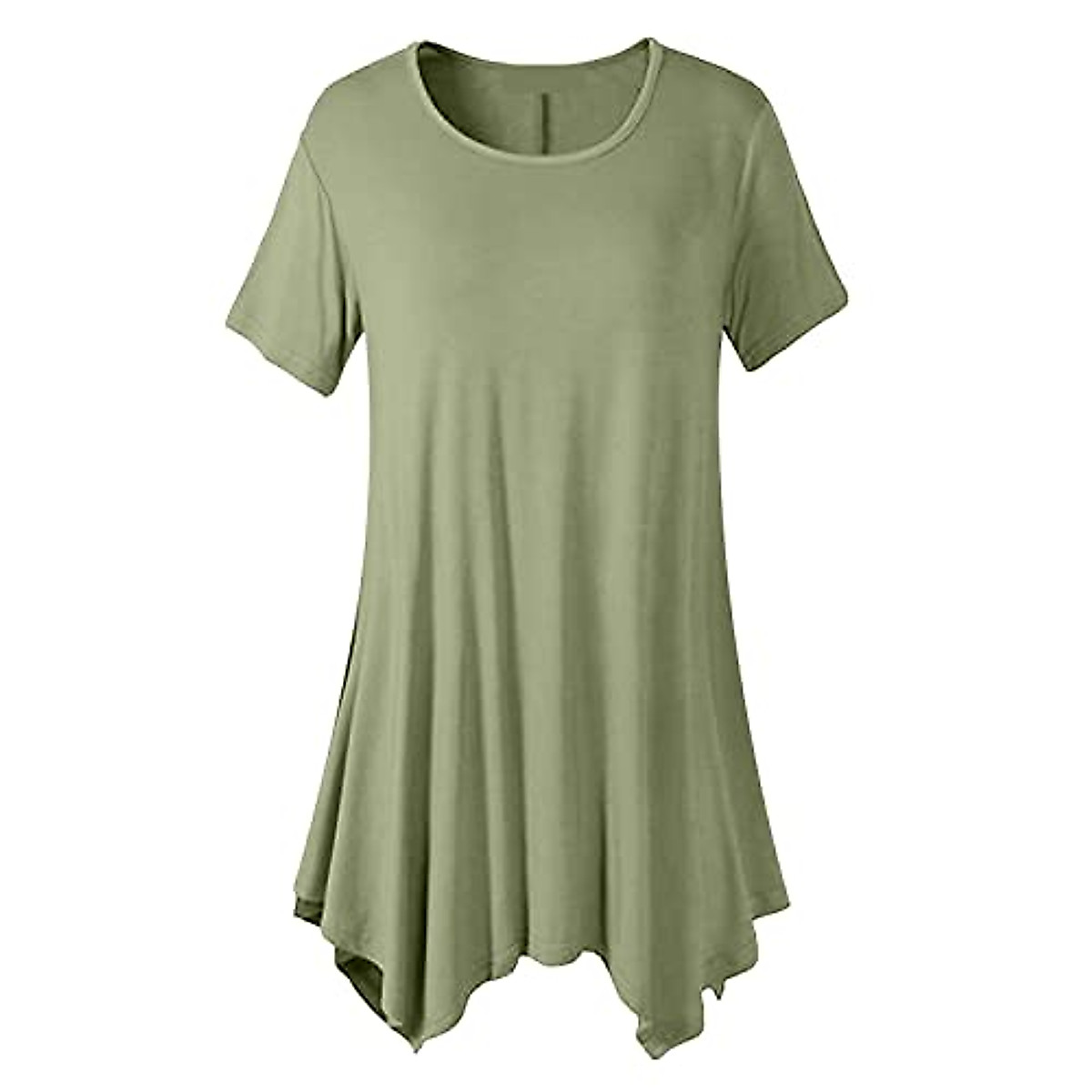 Europe and The United States Large Size Women's Medium Length Short Sleeve T Shirt Loose Round Neck Solid Color
