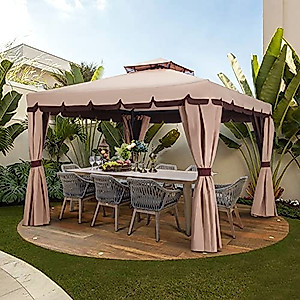 Funny Sunny 10×13FT Outdoor Vented Top Gazebo - Patio Gazebo with Double Roof, Heavy Duty Gazebo with Breathable Netting & Fully Enclosed Zip Curtain for Garden, Porch, Poolside, Yard, Lawn