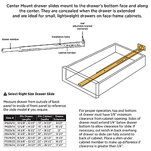 Hickory Hardware Bottom Centered Drawer Mount,Not Compatible with Side Mount Drawers,Heavy Duty Center Drawer Slide for Cabinet & Dresser Drawers,Easy Open & Soft Close Glide Track,16 Inch,P1029/16-2C