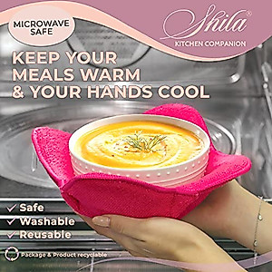 SHILA Bowl Snuggies, Multicolor Set of 5 Microwave-Safe Hot Bowl Holders to Keep Your Hands Cool and Your Food Warm, Polyester & Sponge Heat Resistant Dish Pads for Soup, Rice and Pasta Bowls