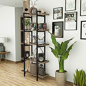 SEISSO 5 Tier Bookcase, Open Bookshelf Metal Shelving Unit Etagere Bookcase Solid Tube Wood Shelves Rustic Bookshelf Modern Style Bookcase Furniture for Home Office Living Room 37" x 31.5" x 11.8"