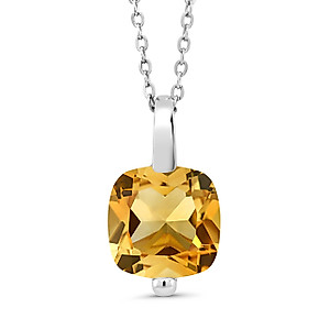 Gem Stone King 925 Sterling Silver 10MM Cushion Cut Gemstone Birthstone Solitaire Pendant Necklace For Women with 18 Inch Silver Chain