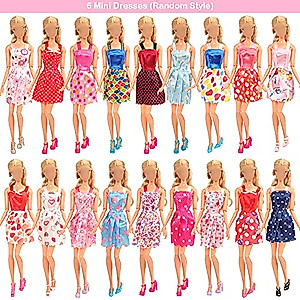 Barwa Lot 36 Items 3 Sets Fashion Dresses 3 Set Casual Tops and Pants 6 Pcs Mini Dresses with 1 Bags 10 Shoes, 13 Accessories for 11.5 Inch Girl Doll Birthday Xmas