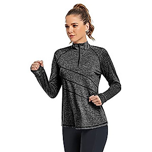 Black Long Sleeve Shirt Women,Cucuchy Hiking Shirts Raglan Sleeve V Neck Yoga Tops Lightweight Half Zipper Moisture Wicking Smooth Fashion Daily Workout Activewear Plain Black XLarge