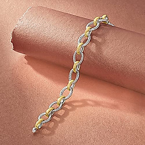 Ross-Simons Two-Tone Sterling Silver Twisted-Oval Link Bracelet. 8 inches
