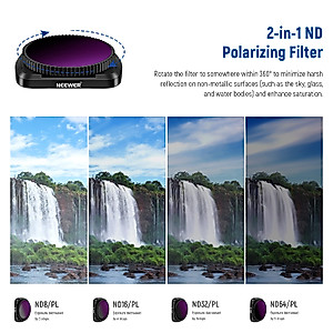 Neewer Magnetic ND/PL Filter Kit Compatible with DJI Osmo Pocket 2 / Osmo Pocket 1 Camera-4-Pack, ND8/PL, ND16/PL, ND32/PL, ND64/PL Filter, Made of Optical Glass and Aviation Aluminum Frame (Black)