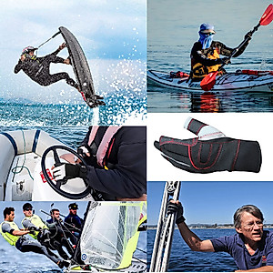 RainRider Sailing Gloves for Men Women Long Finger Fishing Boating Kayaking Surfing Dinghy Canoe Padding and Water Sports, Leather in Palm to Enhance Gripping(Black,XL)