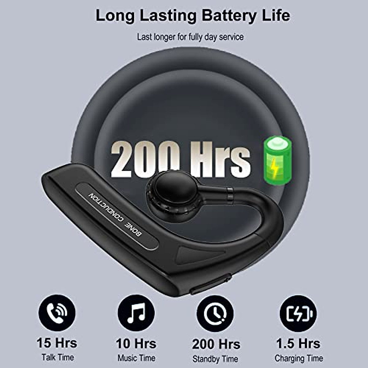 Open Ear Headphones Bluetooth Single Bone Conduction Wireless Earbuds with Earhooks Microphone Earphones Waterproof Long Battery Life Earpiece for Workout Sports Running Android iOS Non Ear Plug Blue