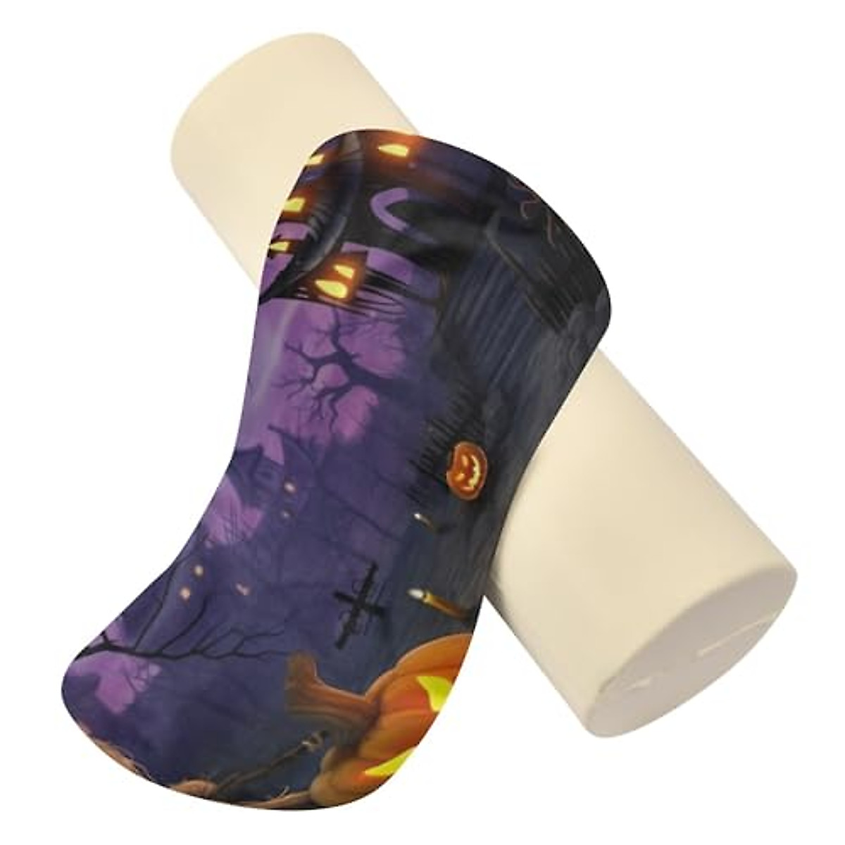 xigua Halloween Pumpkin Neck Roll Pillow for Neck Relief with Removable Washable Cover - Memory Foam Round Cylinder Bolster, Ergonomically Designed for Head, Neck, Back, and Legs
