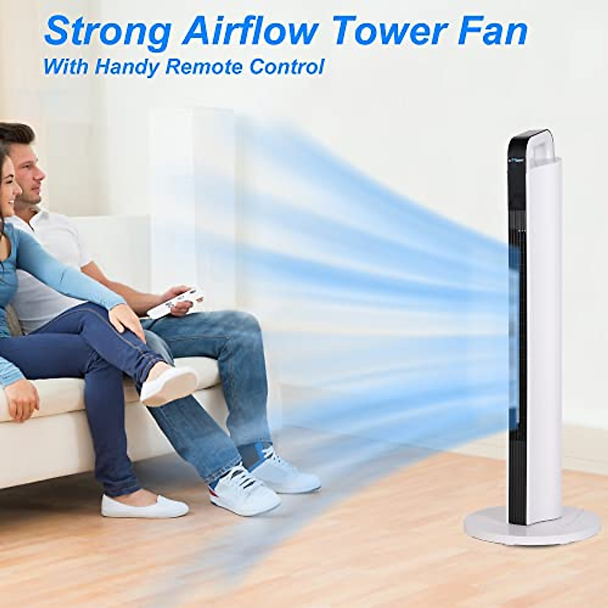 Oscillating 35 Inch Tower Fan with Remote, Quite Smart Cooling Fans with 3 Speed Setting and Auto-off Timer, Electric Standing Bladeless Fan for Bedroom Home Office Dorm Living Room, White
