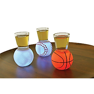 Perfect Life Ideas Light Up Shot Glasses Set - 3 Pcs Sports Ball Lighted Shot Glass Funny Drinking Glasses Bar Supplies Adult Party Favors
