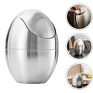Zerodeko Desktop Trash Can Egg Shape Countertop Waste Basket Stainless Steel Garbage Container Bin Table Sundries Organizer Remote Pen Pencil Holder for Home Office