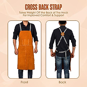 Houseables Leather Welding Apron, Fire Resistant Welder Smock, 23 x 35 Inch, Large, 2 Pockets, Kevlar Stitching, Safety Accessory For Blacksmithing, Carpentry, Torch Work, Roofing, Woodworking, Garage
