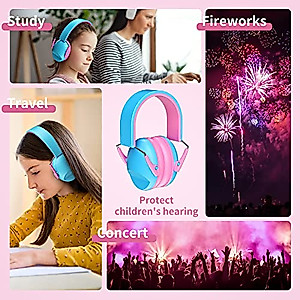 RIIKUNTEK Kids Ear Protection Safety Ear Muffs, Hearing Protectors Noise Cancelling Headphones for Kids, 26dB SNR Noise Reduction Earmuffs for Sports Events, Concerts, Fireworks, Air Shows - Pink