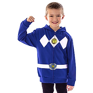Power Rangers The Boys Blue Ranger Triceratops Mesh Face Covering Full-Zip Costume Hoodie (MD)