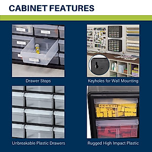 Akro-Mils 10124, 24 Drawer Plastic Parts Storage Hardware and Craft Cabinet, 20-Inch W x 6-Inch D x 16-Inch H, Black