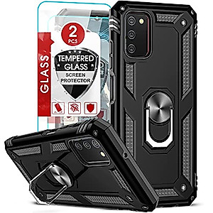 LeYi for Samsung Galaxy A03S Phone Case, Samsung AO3S Case with [2 Pack] Screen Protector, [Military-Grade] Magnetic Ring Kickstand Protective Phone Case for Galaxy A03S (6.5 Inch), Black