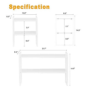 ZEKBEAN 2 Tier Expandable Cabinet Shelf Organizer Over the Sink Storage Rack Adjustable Countertop for Kitchen Bathroom Pantry Spice Cupboard Dish Cup Bottle Pot Metal Plate Heavy Duty Nonslip(White)
