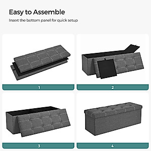 SONGMICS Ottoman Storage Bench, 35 Gal. Folding Chest with Breathable Linen-Look Fabric, Holds 660 lb, for Entryway, Living Room, Bedroom, Dark Gray ULSF077G04