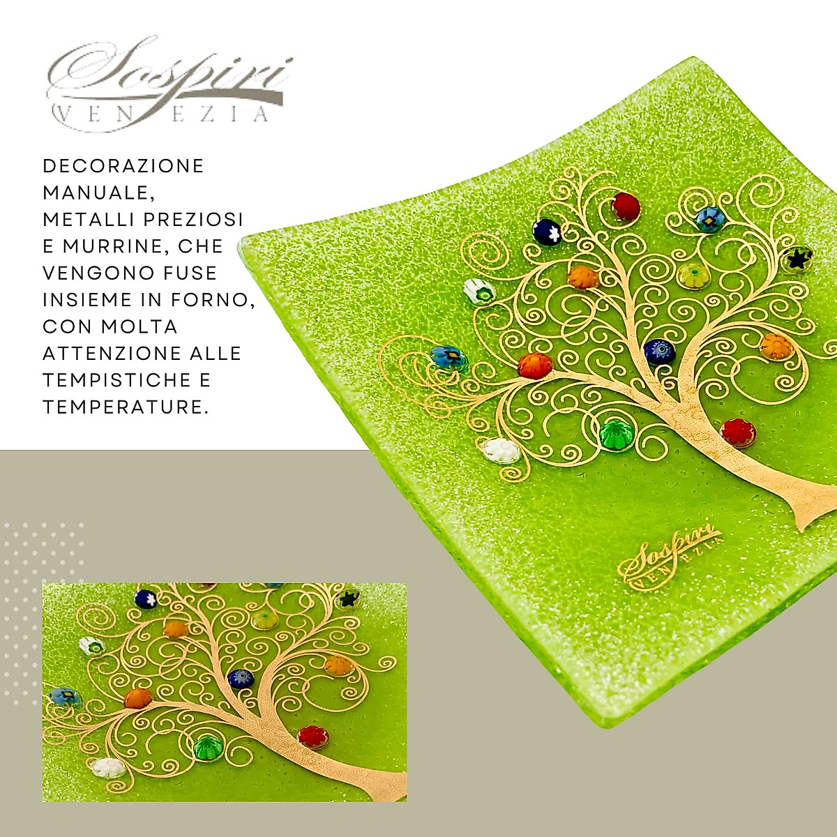 SOSPIRI VENEZIA Glass Decorative Plate Murano Glass Decorative Bowl, Gift Decoration Centerpiece Tree of Life, Catchall Bowl Catchall Tray for Entrance Table Console Living Room Dining Table 3,5"x3,5"