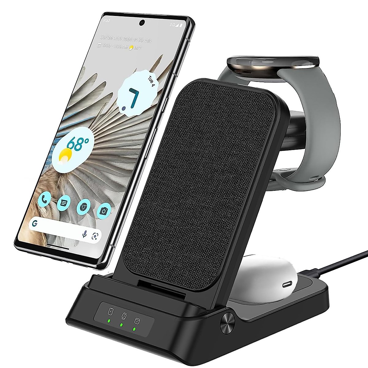 Wireless Charger for Google, 3 in 1 Charging Station for Google Pixel 7/7A/7 Pro/6/6 Pro/5/4/3/XL/Pixel Fold, Pixel Buds Pro, Charger for Google Pixel Watch (Not for Pixel Watch 2)