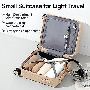 Hanke 14 Inch Underseat Carry On Luggage with Wheels Hard Shell Suitcases Carry On Bag Lightweight Small Mini Suitcase Tsa Luggage for Travel Christmas Gifts for Birthday（Cuba Sand）