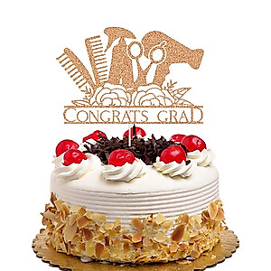 Glitter Barber Congrats Grad Cake Topper, Hairdresser Graduation Party Decorations, Barber School Graduate Cake Decor, Congrats Hairstylist Cake Toppers, Rose Gold