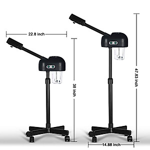 Professional Ozone Facial Steamer with Hot Mist, Face Steamer Machine for Esthetician, Home Salon Spa Facial Cleaning (Black)