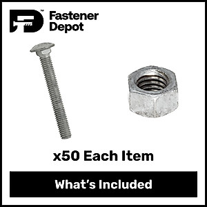 3/8"-16 x 1-3/4" Hot Dipped Galvanized Carriage Bolt w/Nuts, Grade A, Full Thread, Quantity 50 - by Fastener Depot, LLC
