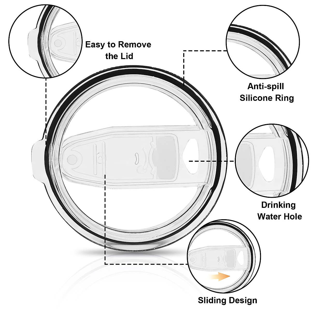 4 Pcs 20 oz Tumbler Lids Tumbler Replacement Lids Replacement Spill Proof Splash Resistant Slider for 3.11 Inch Cup Mouth Tumbler Cup (20 oz)
