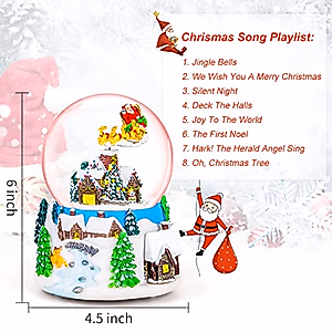 Mr.Winder Musical Rotating Santa Claus Flying Over Village Glitter, Christmas Music Box Snow Globe Gift, for Girls Women Girlfriend Daughter Son Granddaughter, Xmas Present, Plays 8 Christmas Songs