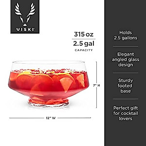 Viski Footed Glass Punch Bowl, Heavy Base Glass Serving Bowl With Angled Design Party Serveware for Cocktails & Functional Centerpiece, Clear