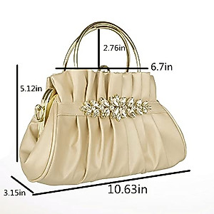 Sither Small Color Handbag Purses for Women Leather Handbag Purses with Crystal Clutch Purses Shoulder Chain Bags for Daily Party Prom Christmas Gift (gold)