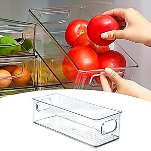 MagiDeal Clear Pantry Organizer Bins Household Plastic Food Storage Basket with Cutout Handles for Kitchen, Cabinets, Refrigerator, Freezer, Bedrooms, Bathroom, Shallow