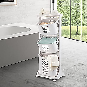 3 Tier Household Laundry Basket Storage Cart Bathroom Rack Clothing Organization With Universal Wheel For Bedroom Bathroom